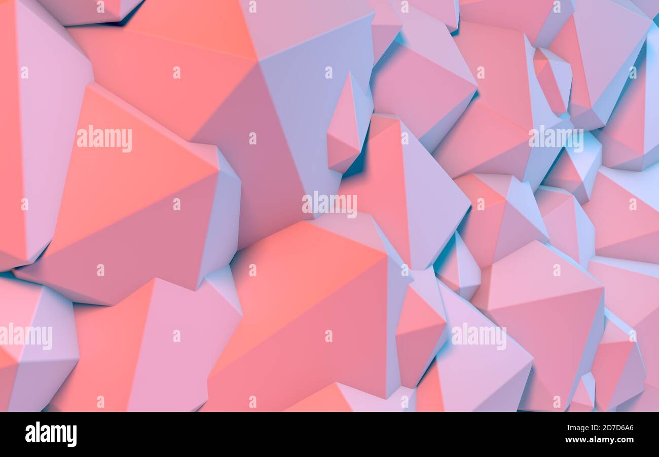 Abstract background with 3D shapes flying in pink and blue light as a ...