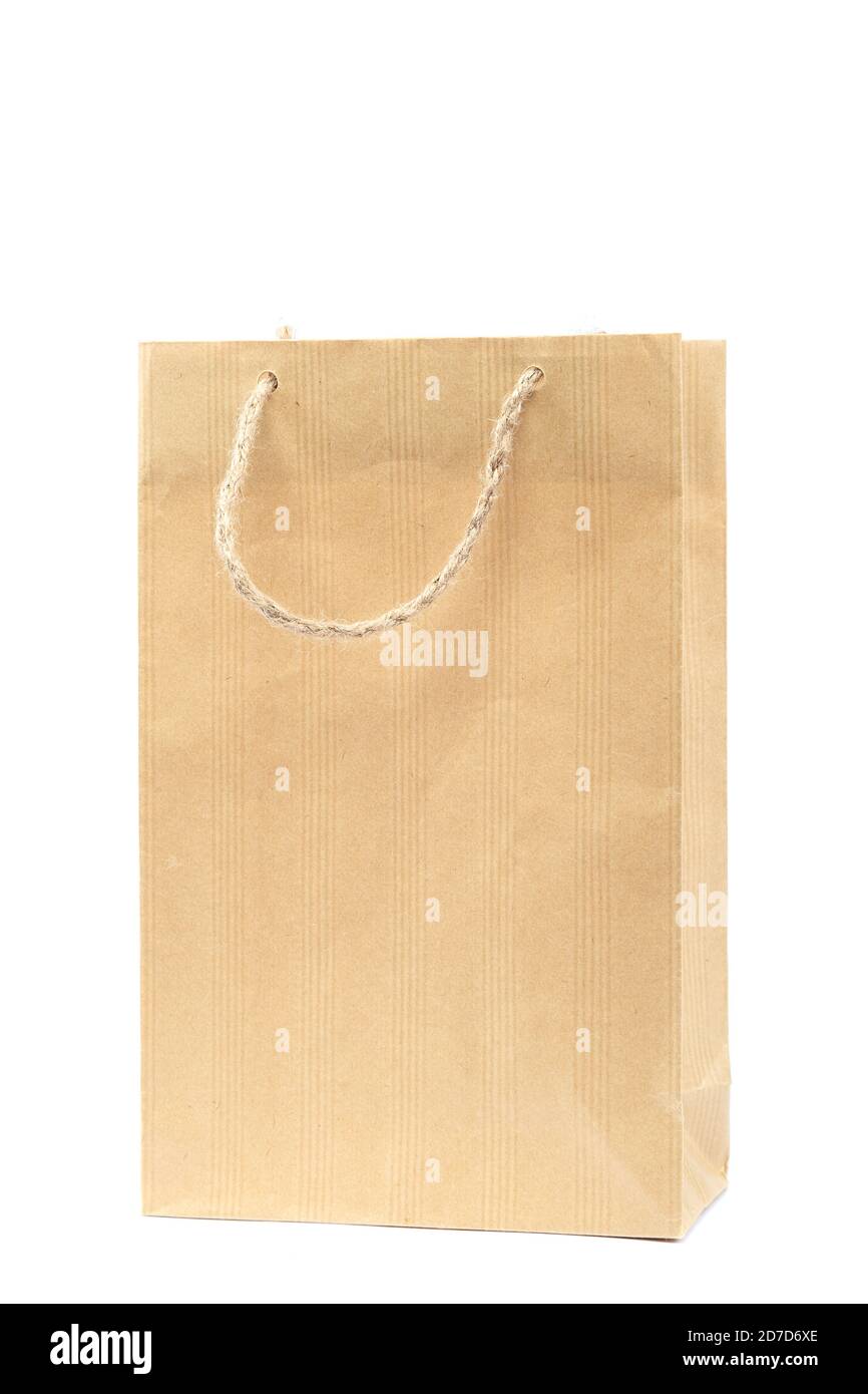 Paper bag with rope handles isolated on white background Stock Photo ...