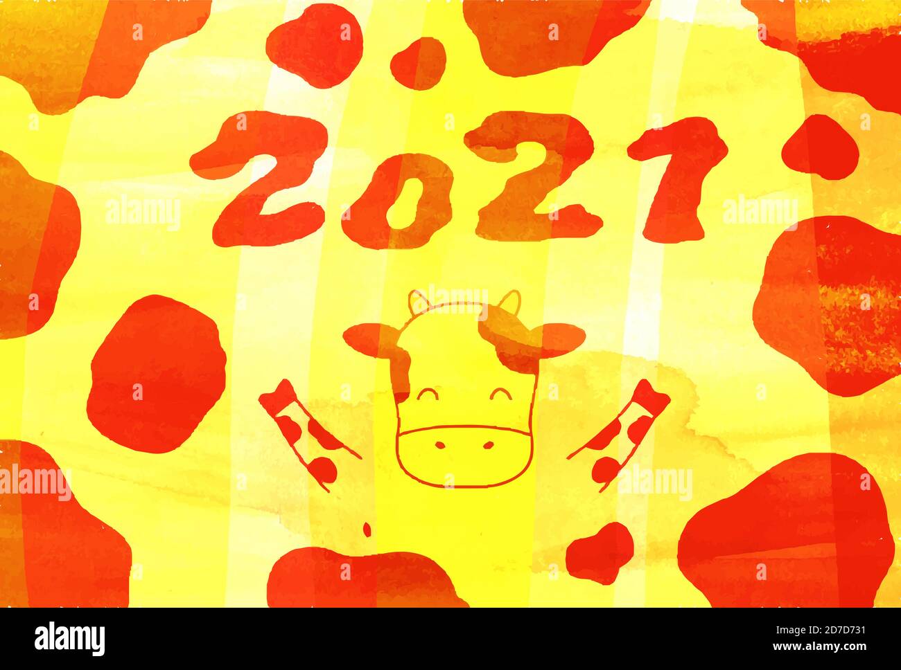 This is a illustration of 2021 New Years card with a laughing cow and a ...