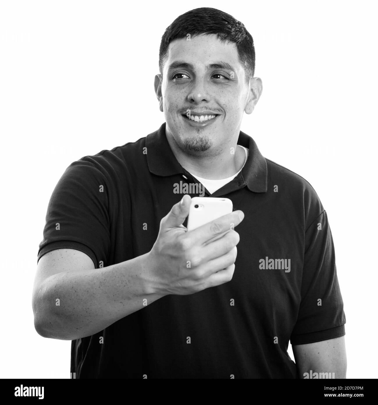 Happy hispanic man thinking using Black and White Stock Photos & Images ...