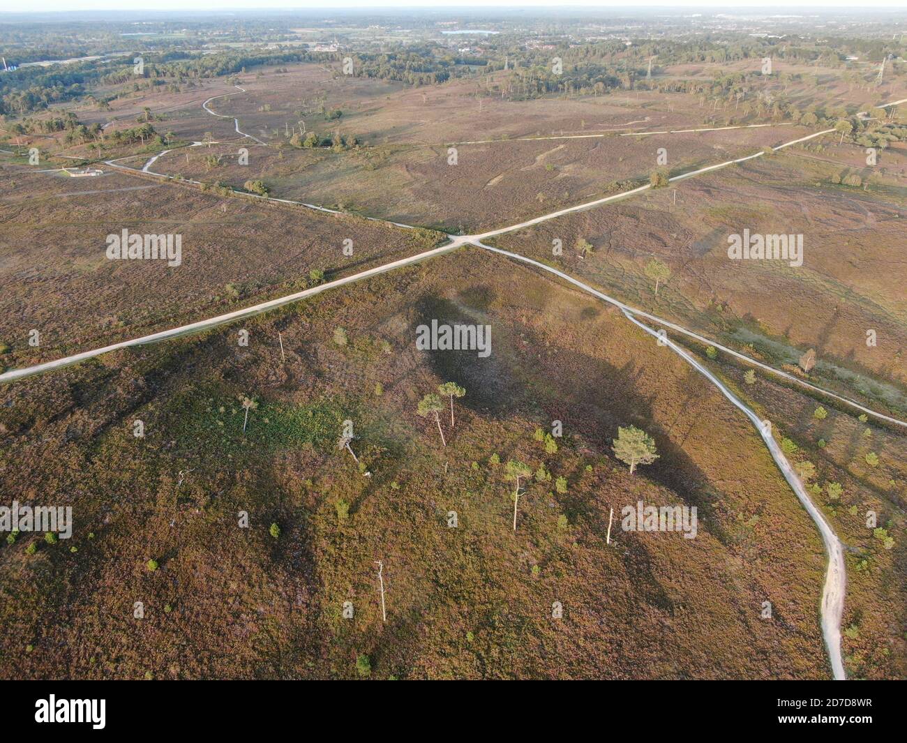 aerial view of converging paths on heathland Stock Photo - Alamy