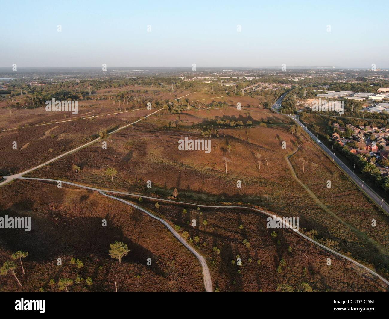 aerial view of converging paths on heathland Stock Photo - Alamy