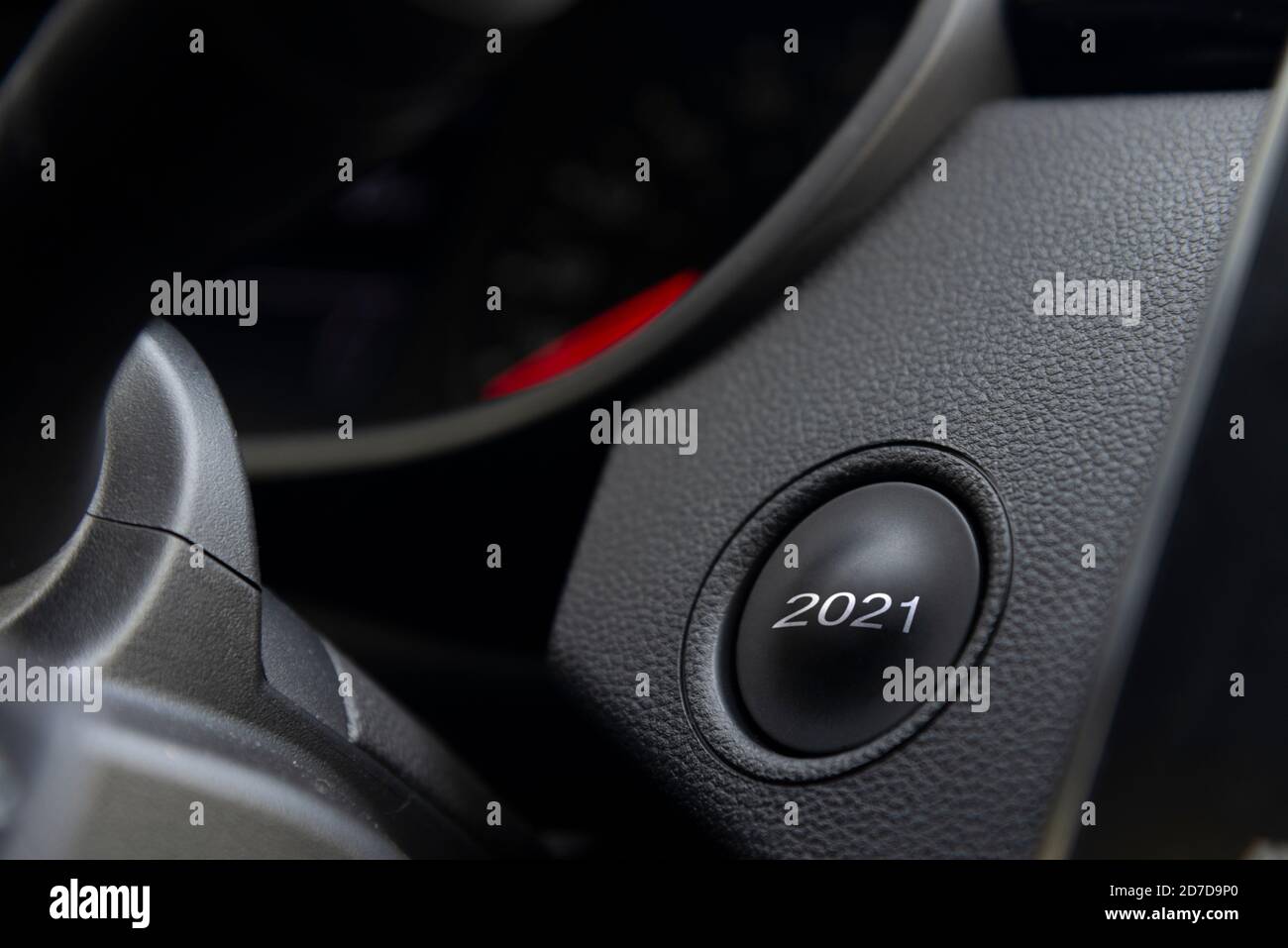 2021 start button on dashboard, new year concept Stock Photo - Alamy