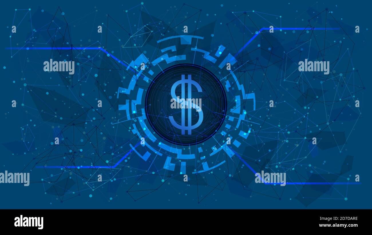 Dollar USD coin symbol in circle with digital theme on blue background ...