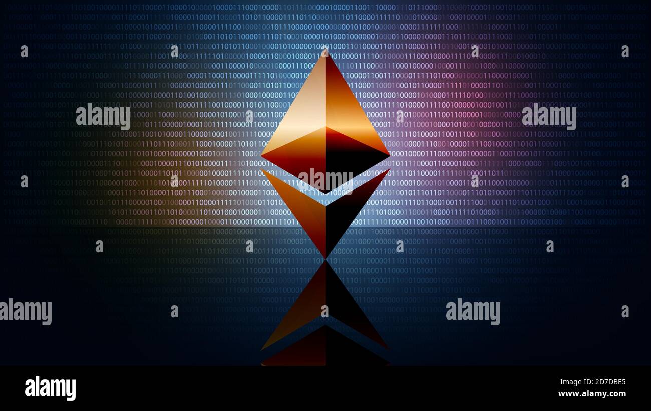 Ethereum ETH cryptocurrency token symbol, coin icon on dark digital ...