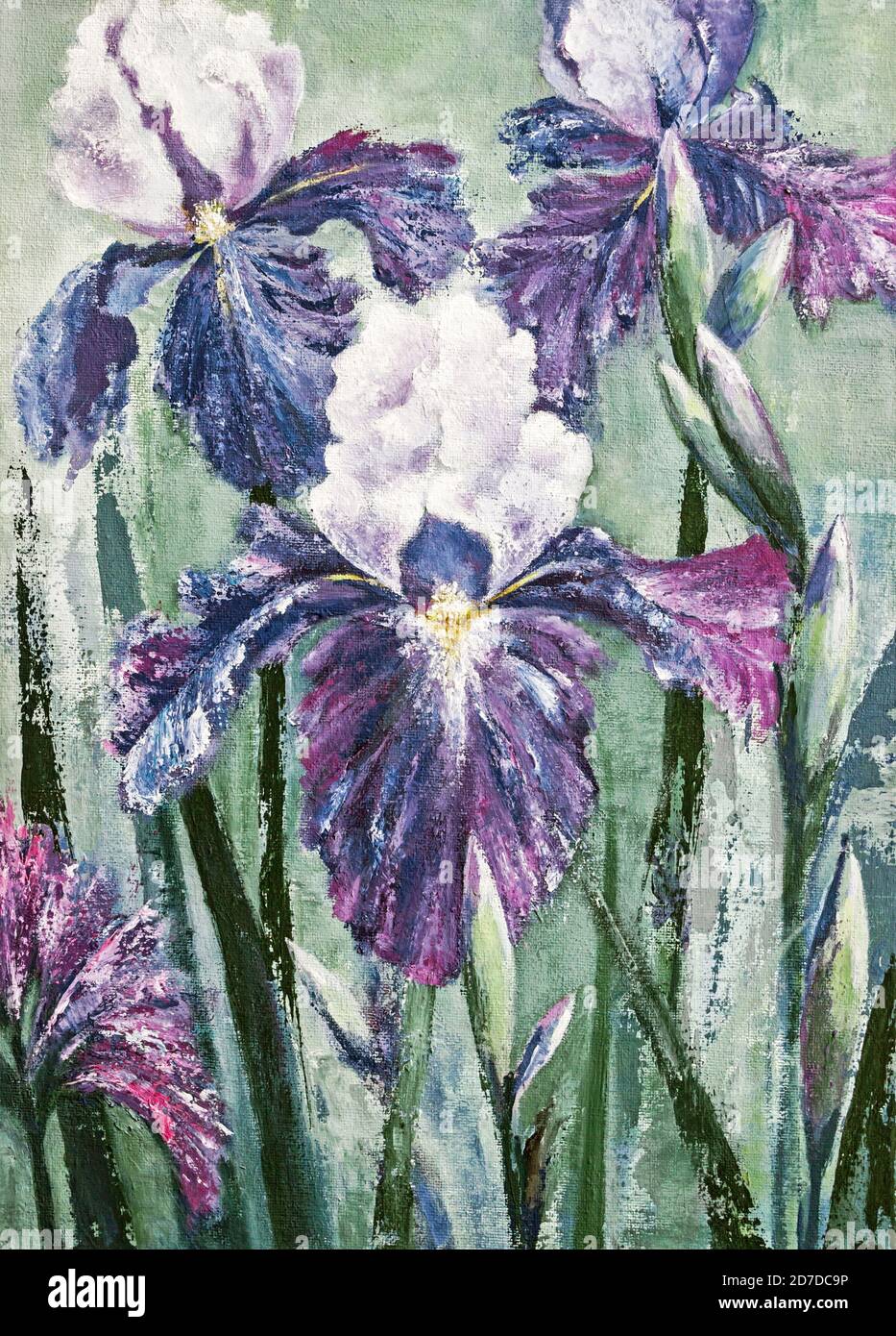 acrylic painting of purple iris flower on canvas Stock Photo - Alamy