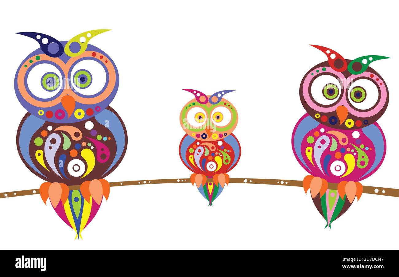 the illustration dedicated to the colorful owls Stock Vector Image ...
