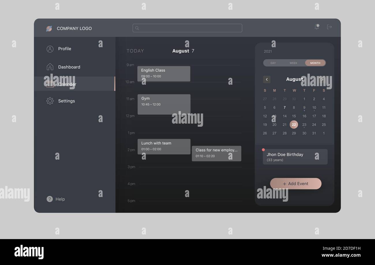 Generic and fictional web or tablet application interface for calendar with schedule meetings in ...