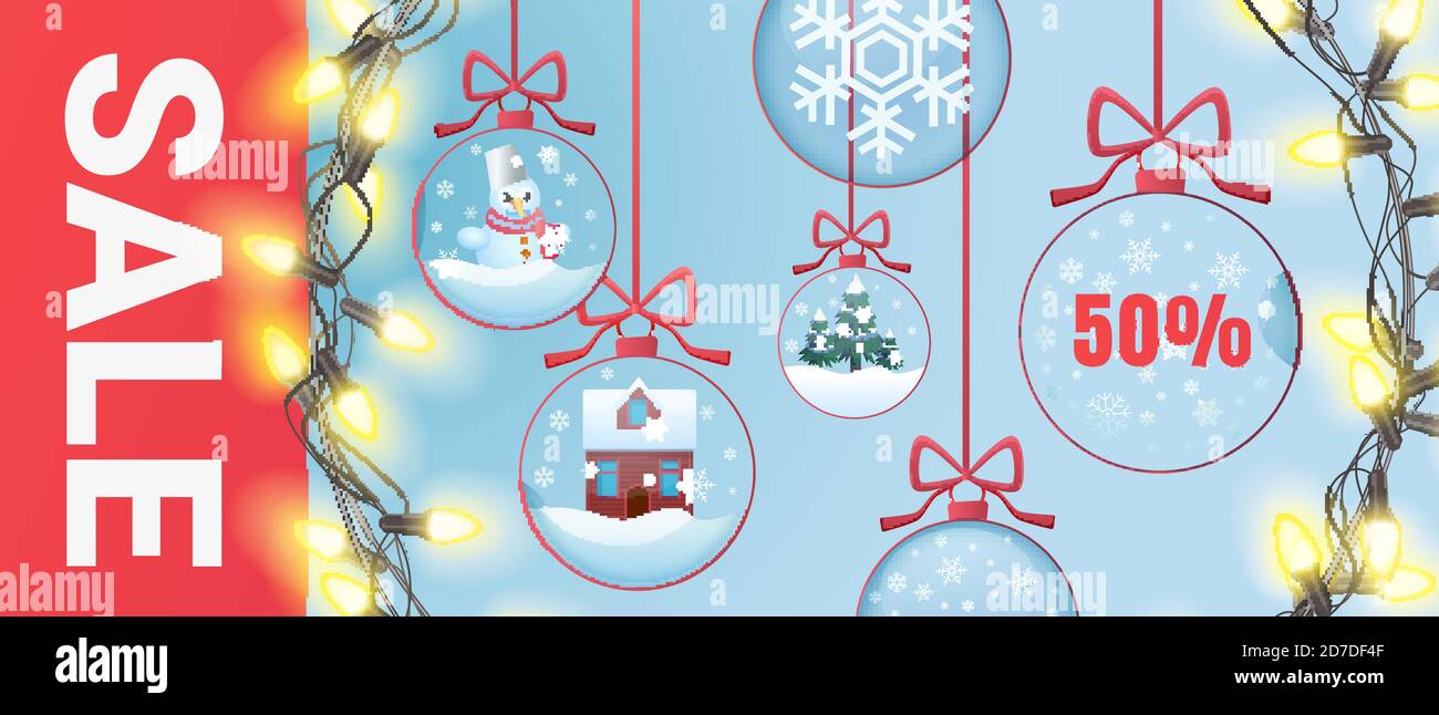 Christmas sale vector illustration with festive balls decoration for ...