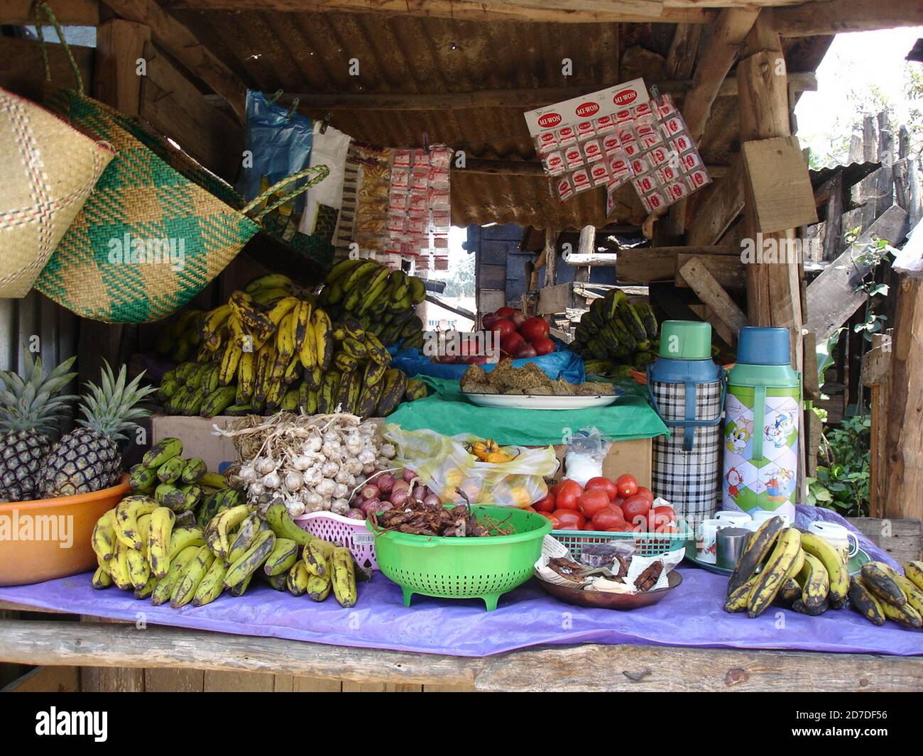 Market stall in a poor Madagascan village selling a variety of locally ...
