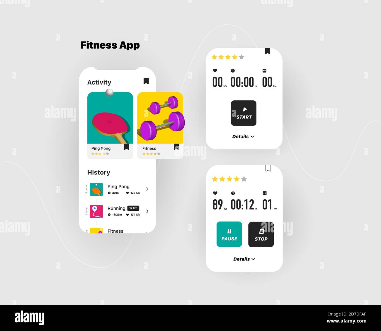User interface for fitness application with different workouts 3d ...