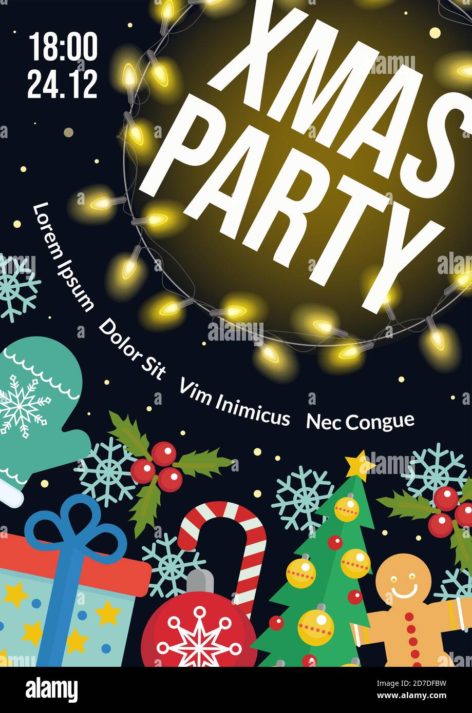 Christmas party flyer vector illustration. Winter holiday card design ...