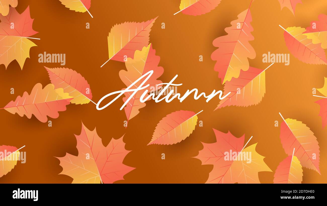 Orange fall seasonal background withclose up of falling autumn yellow ...