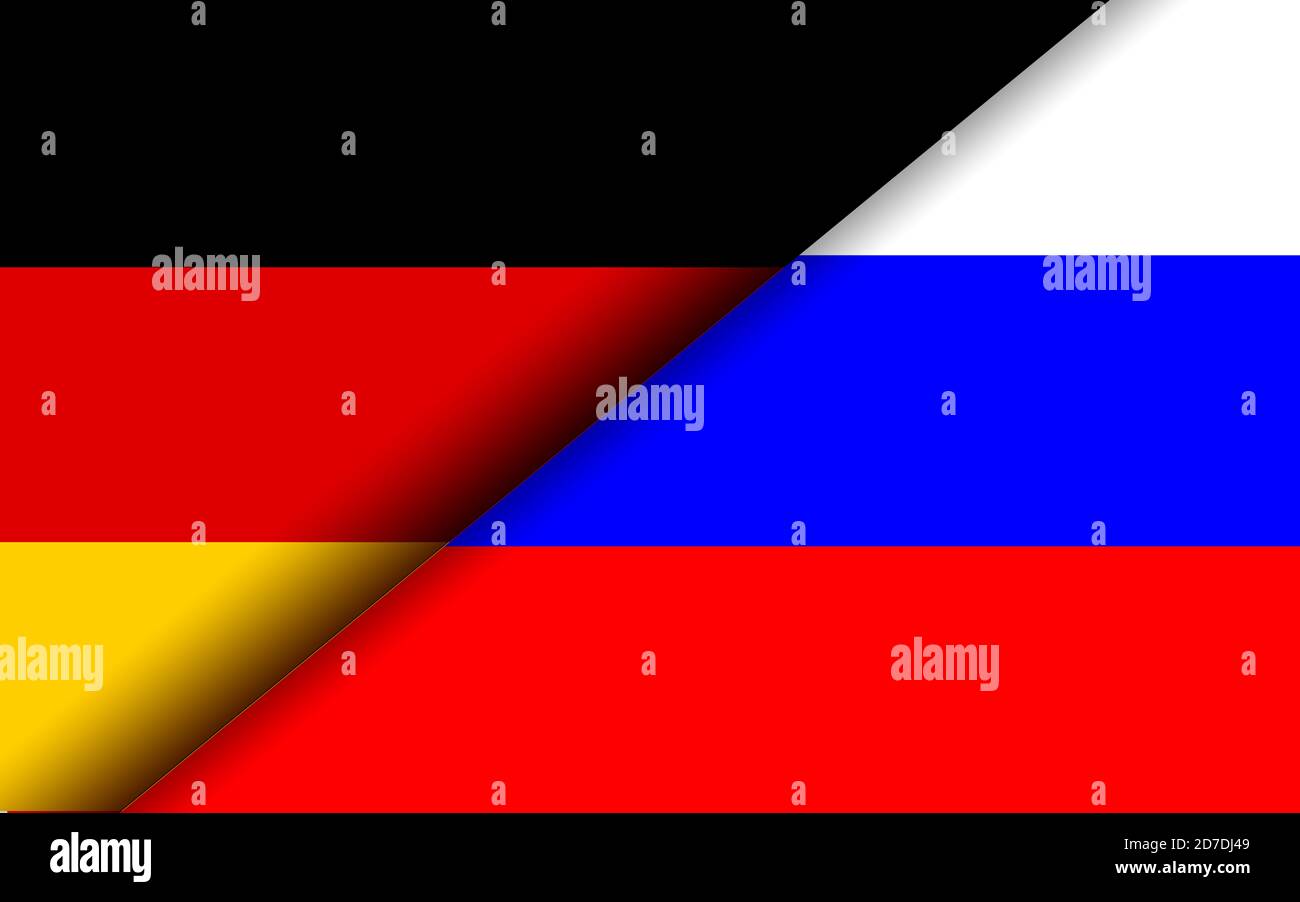 Flags of the Germany and Russia divided diagonally. 3D rendering Stock ...