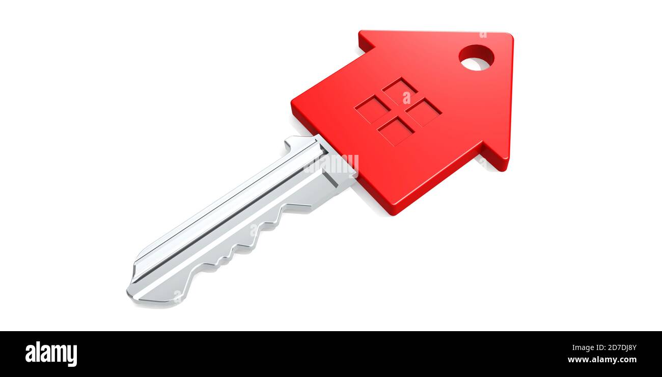 Red house key isolated with white background, 3D rendering Stock Photo ...