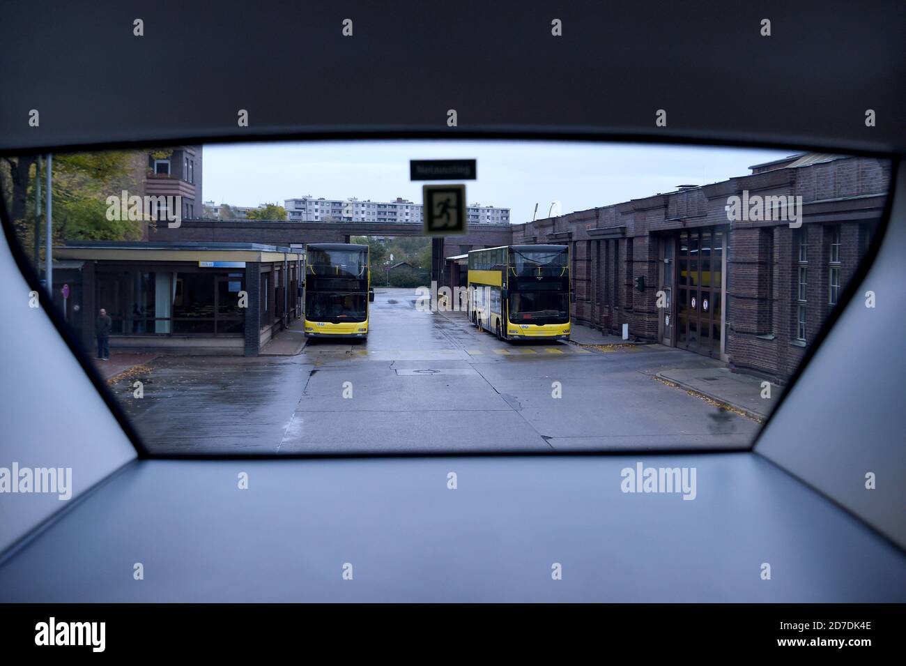 21 October 2020, Berlin: View to the rear through the upper window of ...