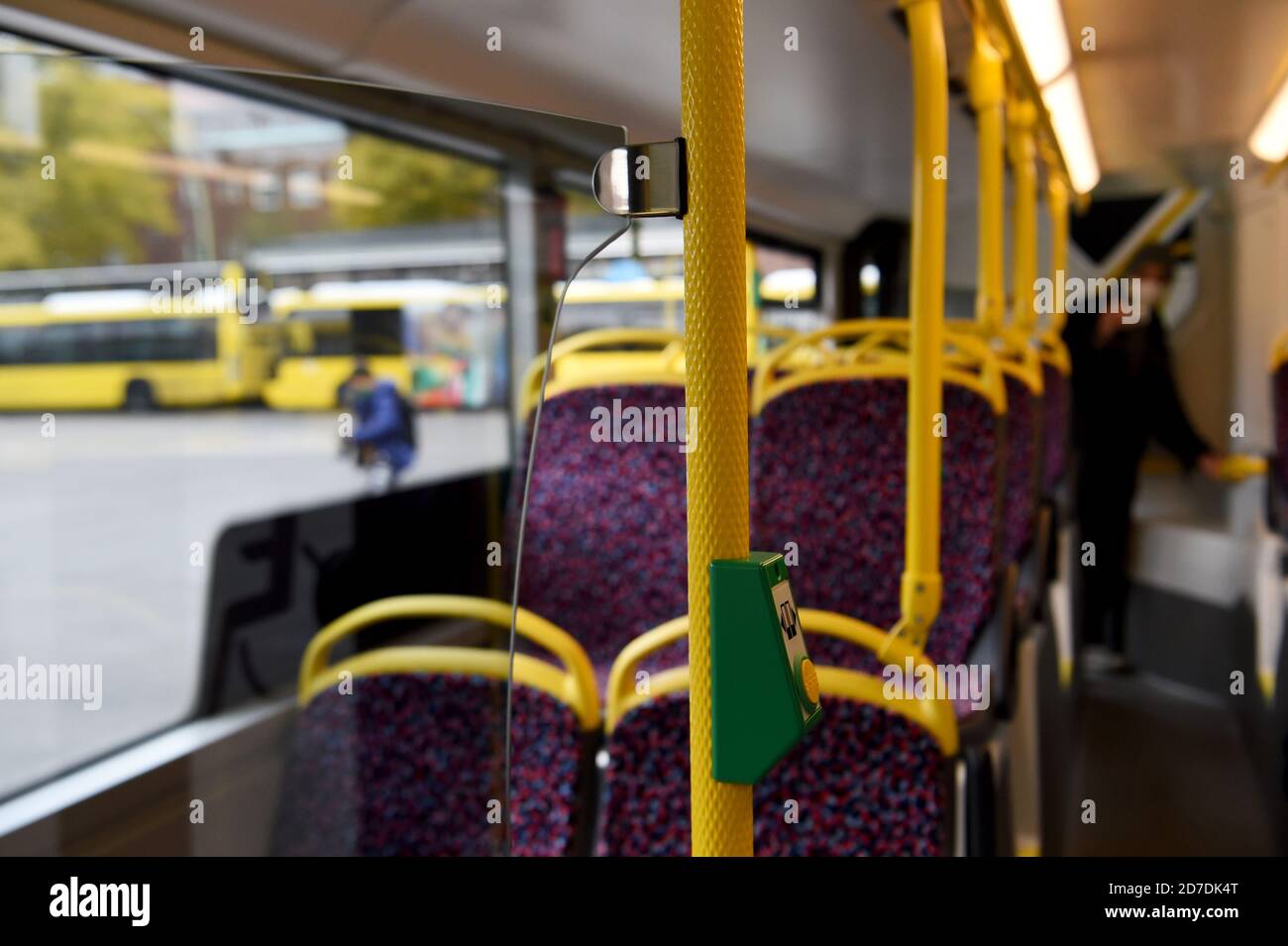 21 October 2020, Berlin: An interior view of the new BVG double-decker ...