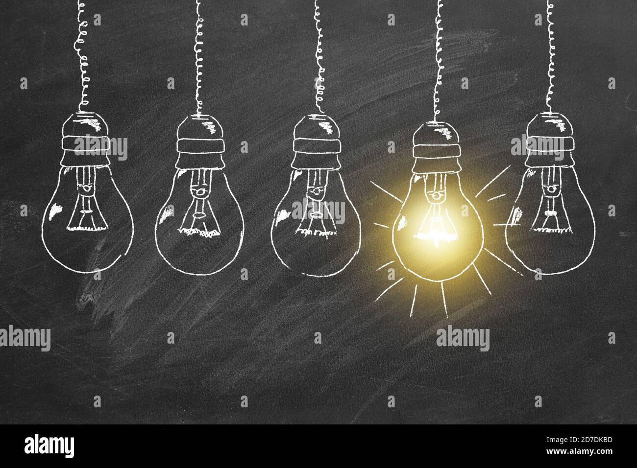 Row of light bulbs chalk drawing on blackboard. Concept of idea Stock ...