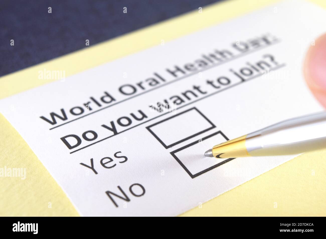 One person is answering question about world oral health day Stock ...