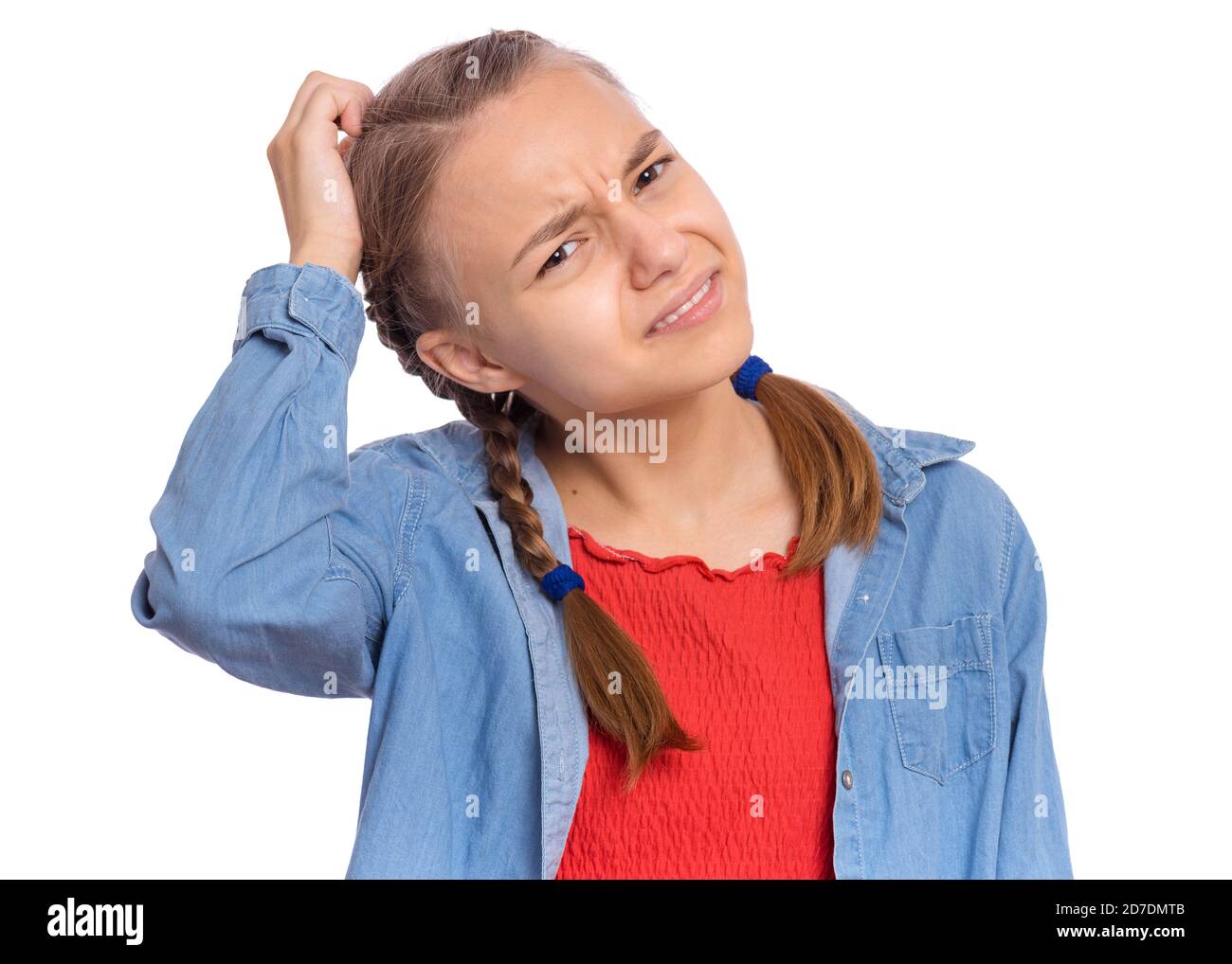 Emotional portrait of scared girl teenager looking with negative ...