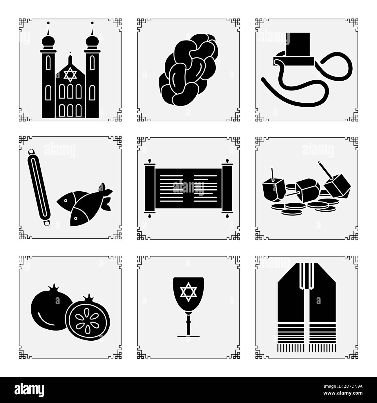 Vector illustration Jewish holiday Traditional symbols Torah scroll ...