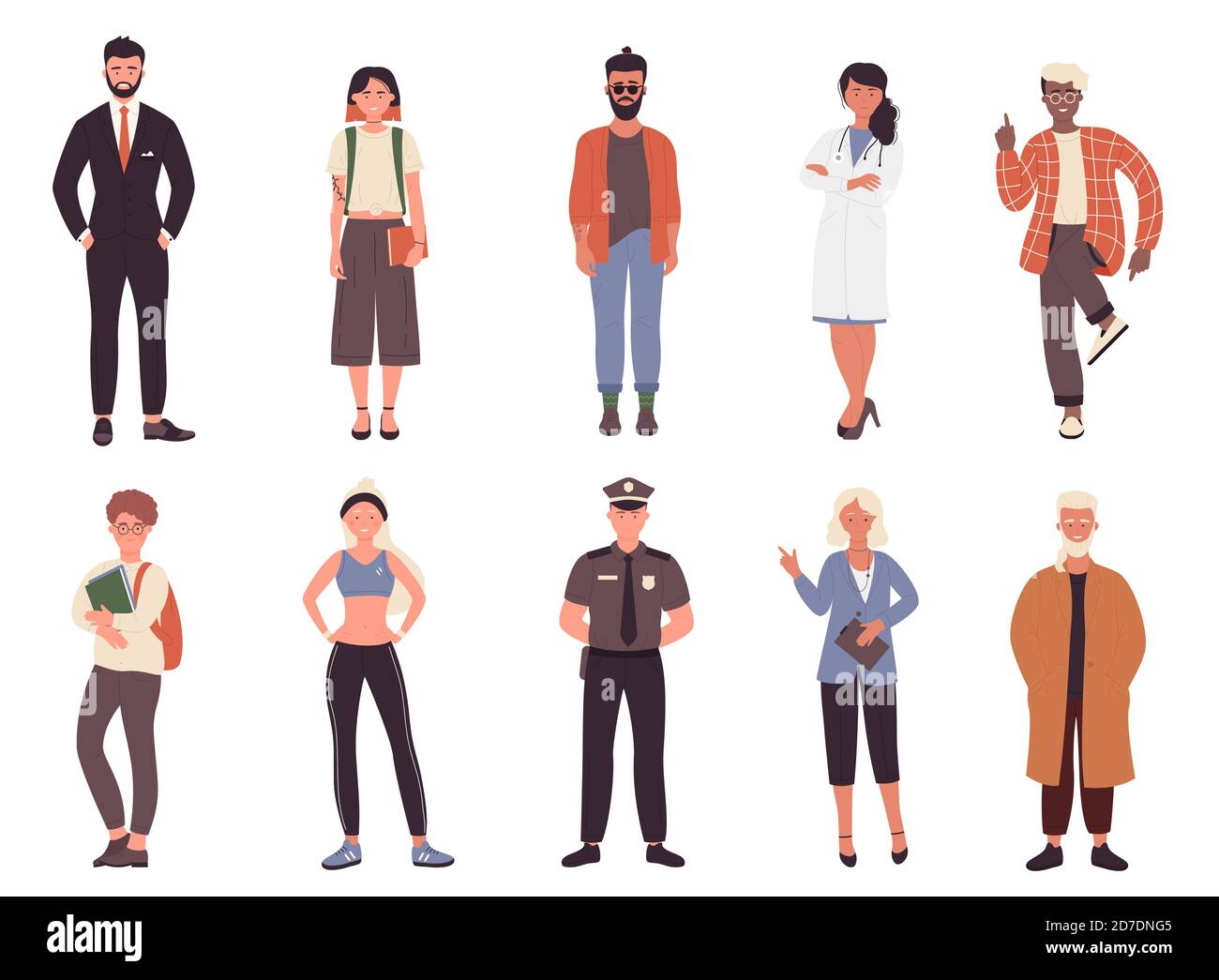 Different job or hobby people vector illustration set. Cartoon flat ...