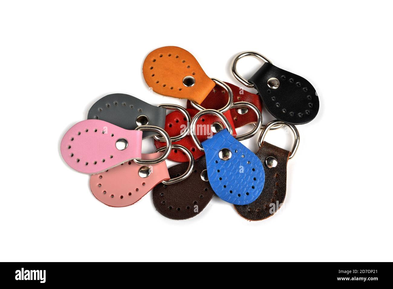 Blank round color leather key chain collection on isolated white ...