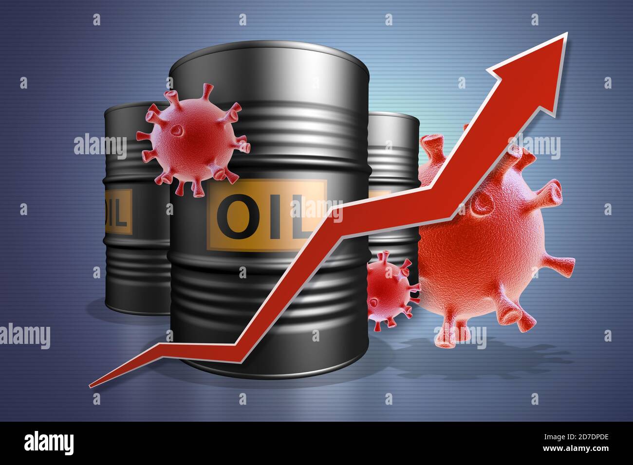 Three oil barrels with a red up arrow. Rising oil prices Stock Photo ...