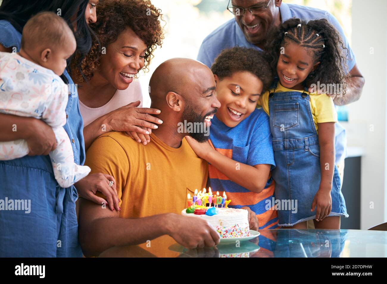 Multi-Generation African American Family Celebrating Fathers Birthday ...