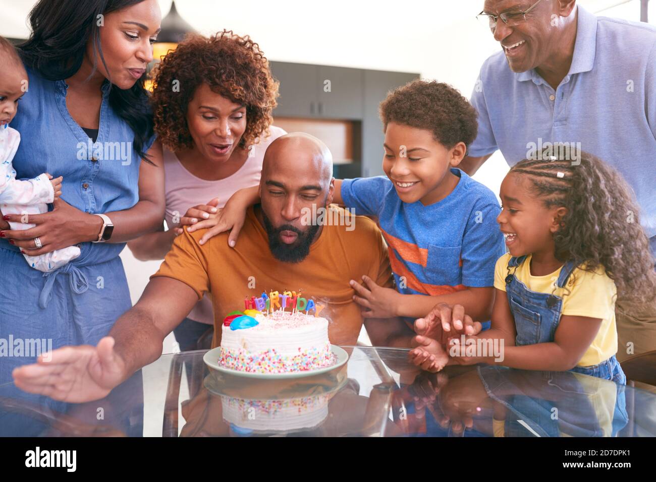 Multi-Generation African American Family Celebrating Fathers Birthday ...