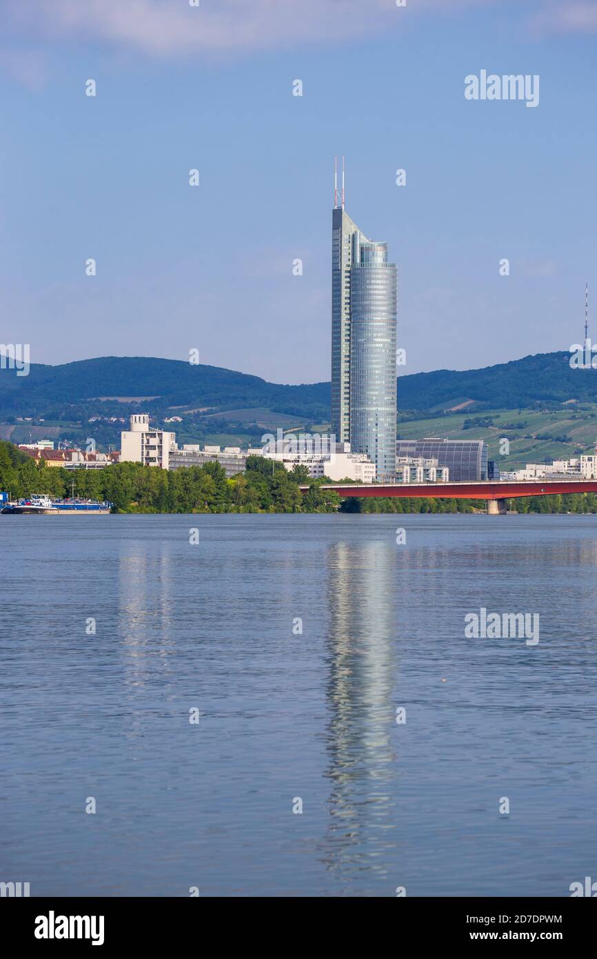 Austria, Vienna, Donau City, Danube river and Millenium building Stock ...