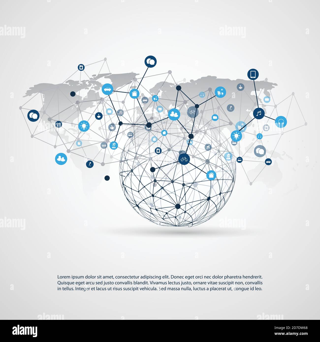 Internet of Things, Cloud Computing Design Concept with Icons - Digital Network Communication ...