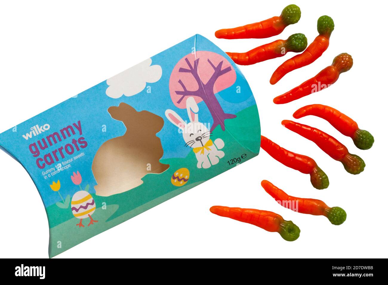 Packet of Wilko gummy carrots opened with contents spilt spilled set on ...