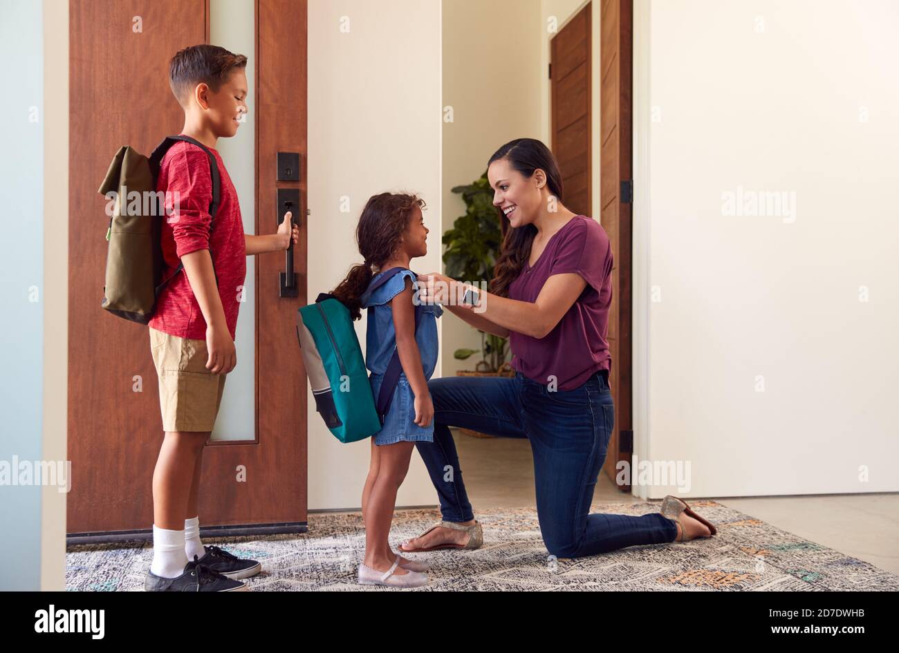 Mother Daughter Leaving Home School High Resolution Stock Photography ...