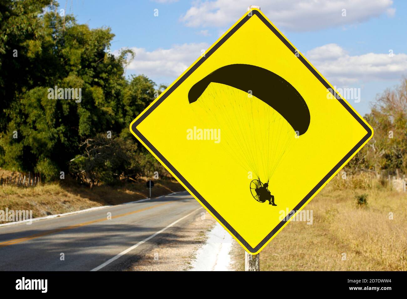 yellow traffic sign indicating extreme air sport area Stock Photo - Alamy