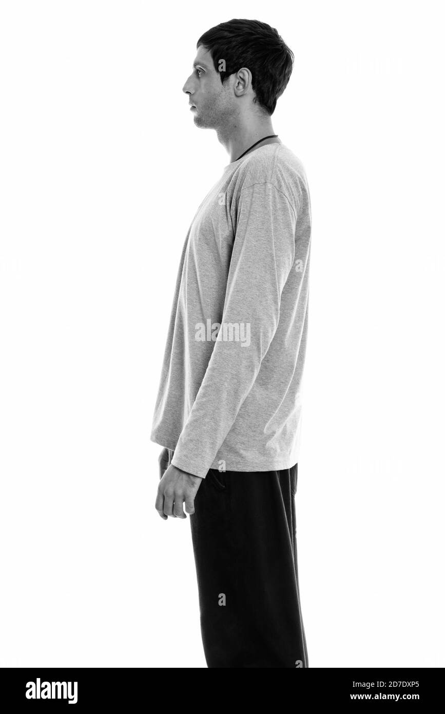 Man standing side view Black and White Stock Photos & Images - Alamy