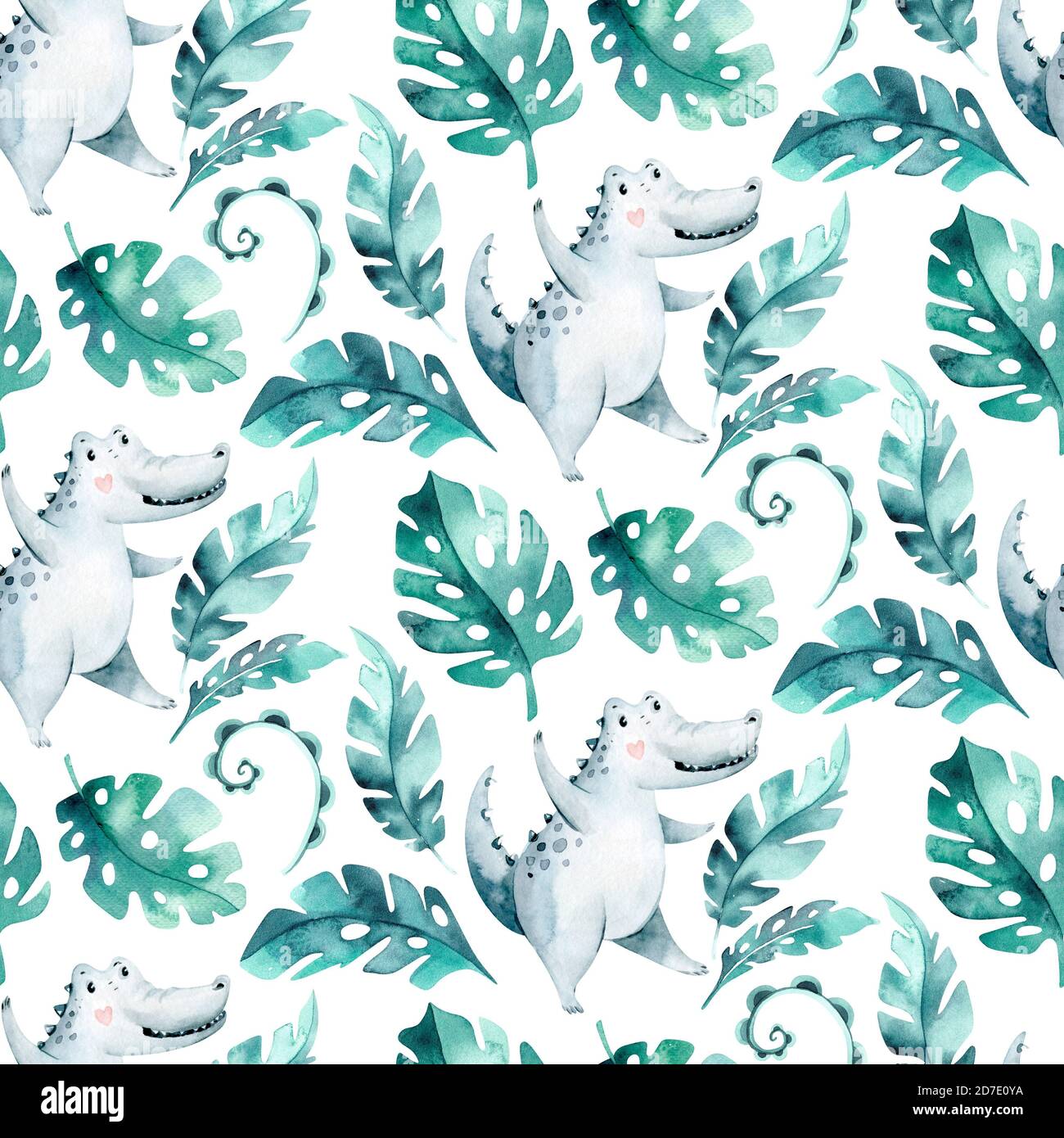 Seamless cartoon crocodiles pattern. Watercolor tropic african ...