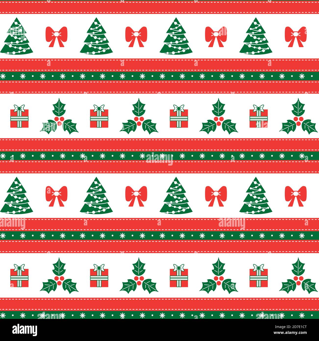 Christmas seamless pattern with Holly, Christmas tree, gift, with ...