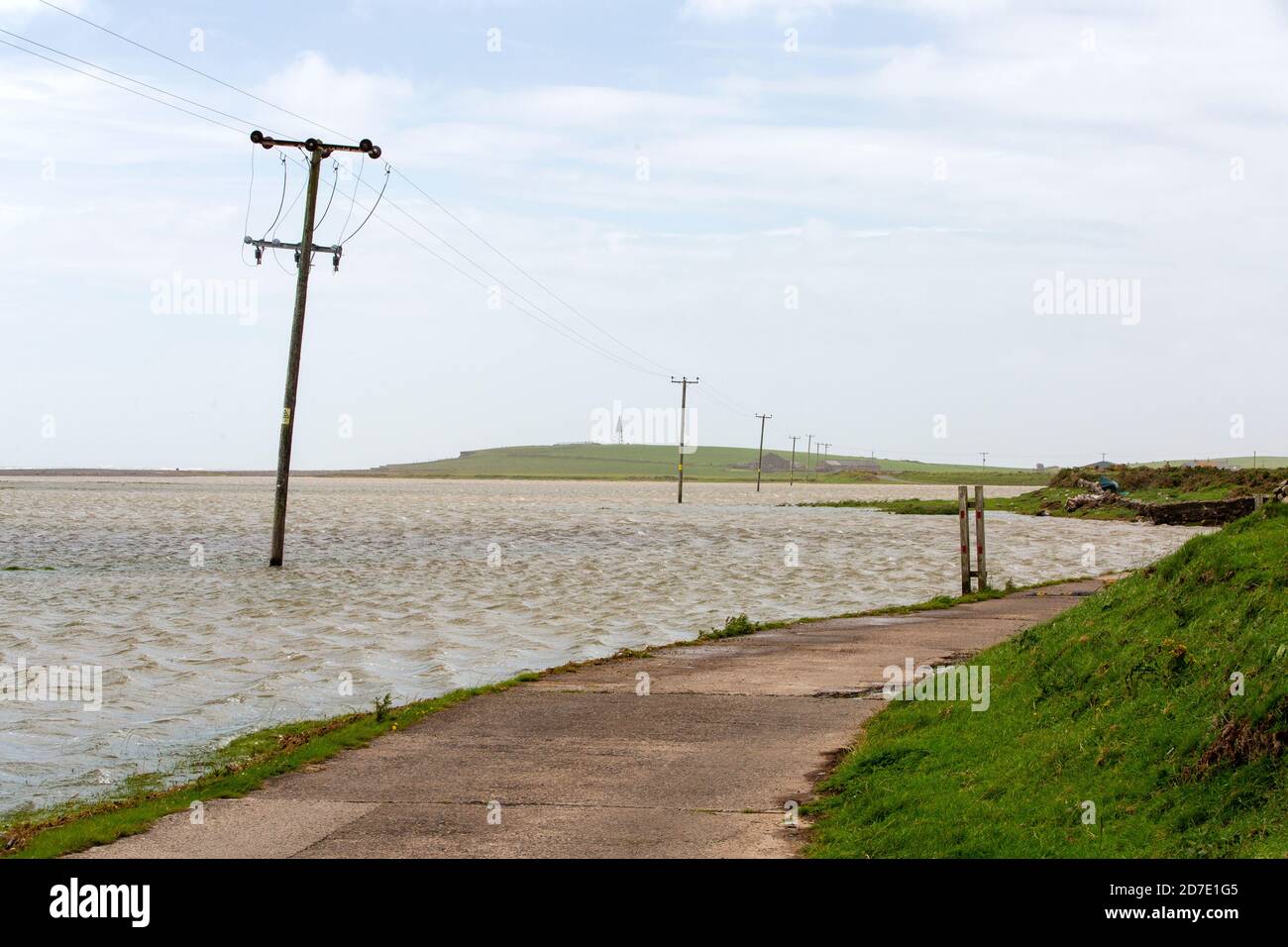 The road to South Walney cut off by storm surge flooding, Walney Island ...