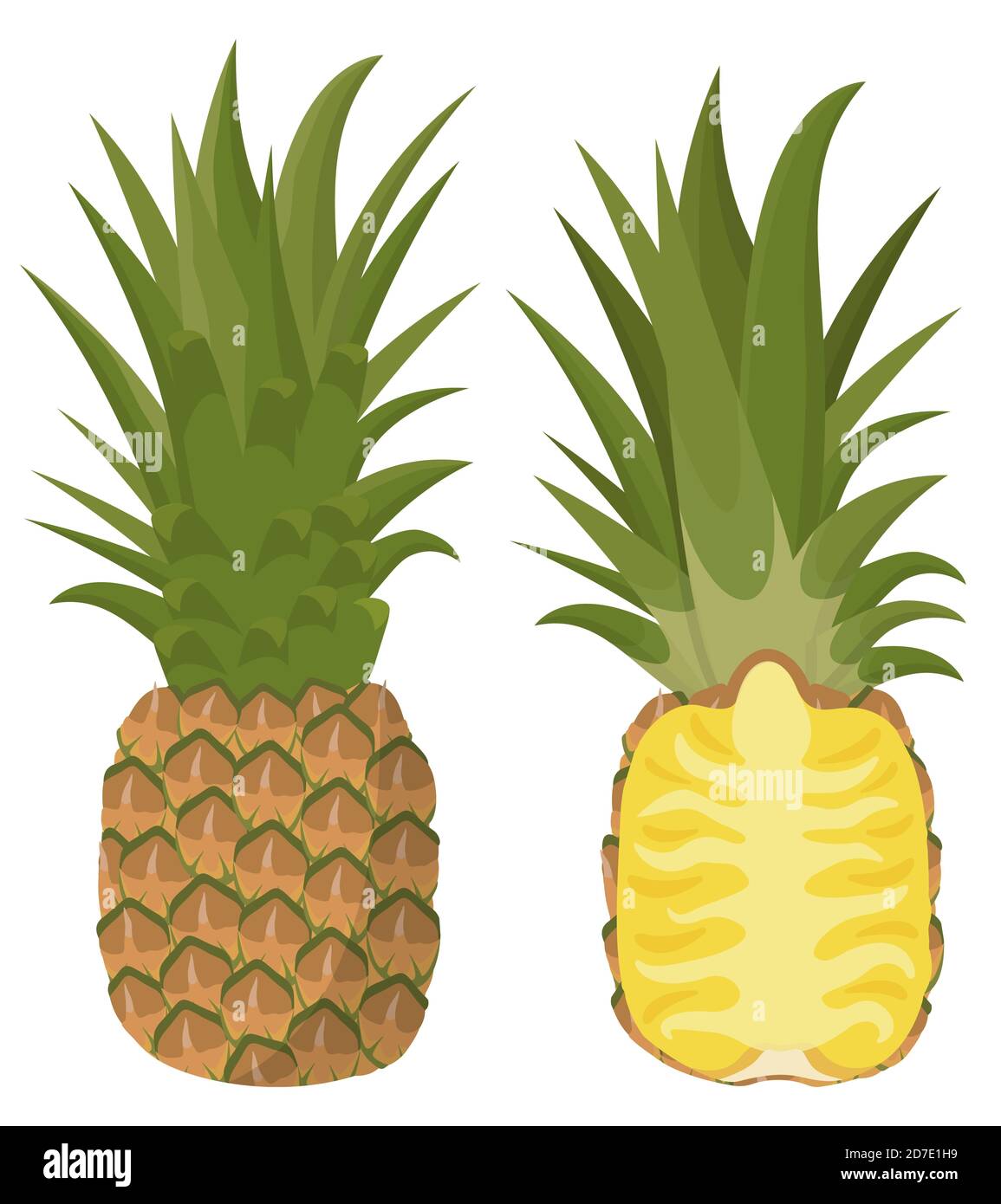 Whole and half pineapple. Juicy fruit in cartoon style Stock Vector ...