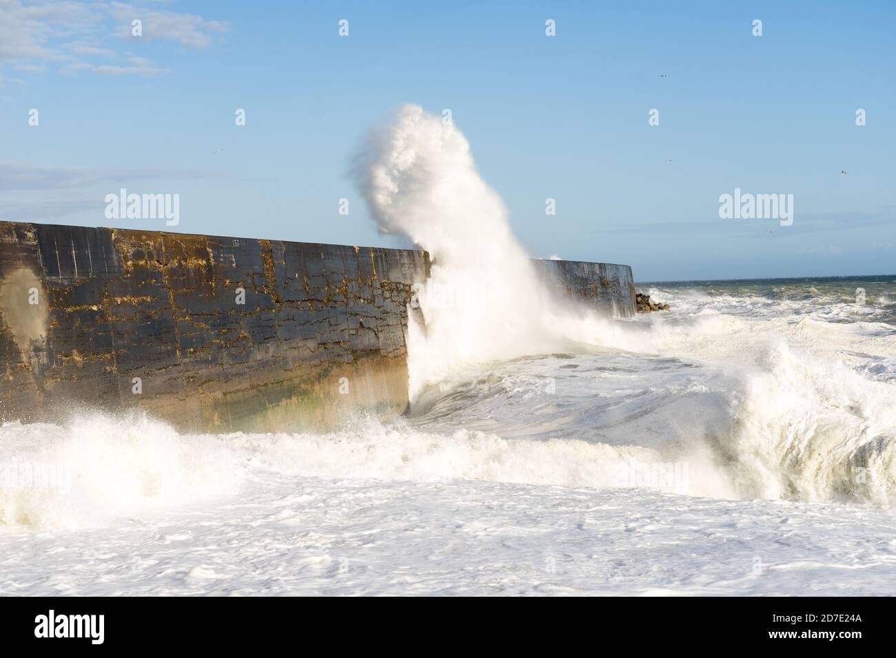 Waves hitting the breakwater at Newhaven during a storm Stock Photo - Alamy