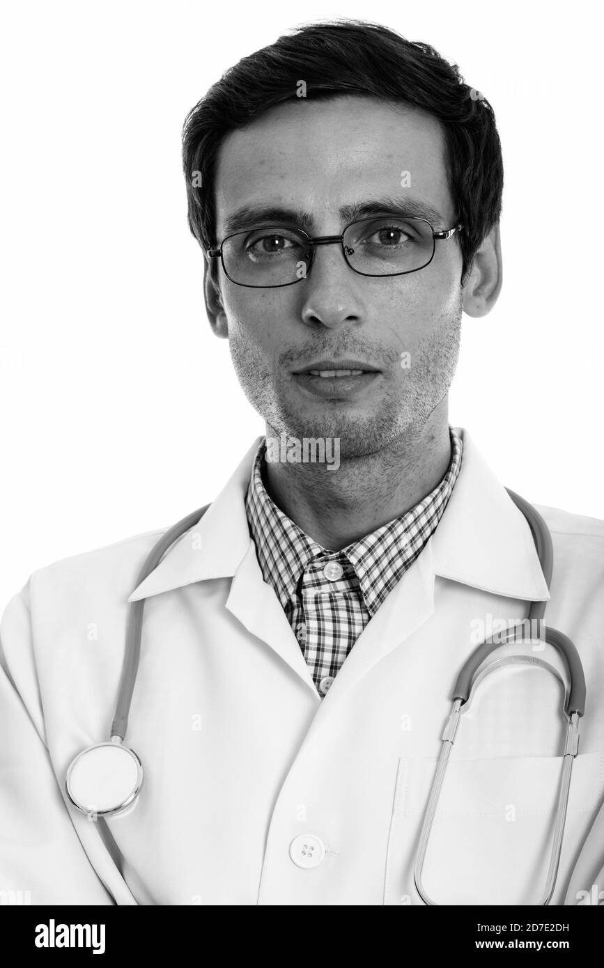 Young man doctor wearing glasses Black and White Stock Photos & Images ...