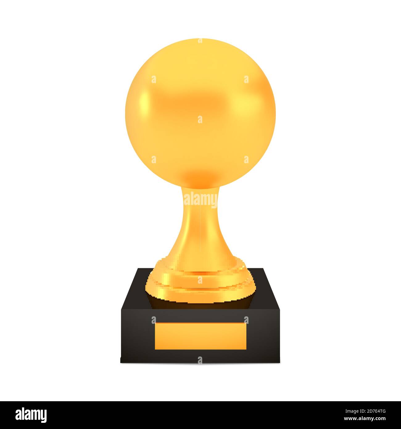 Winner sphere cup award on stand with empty plate, golden trophy logo ...