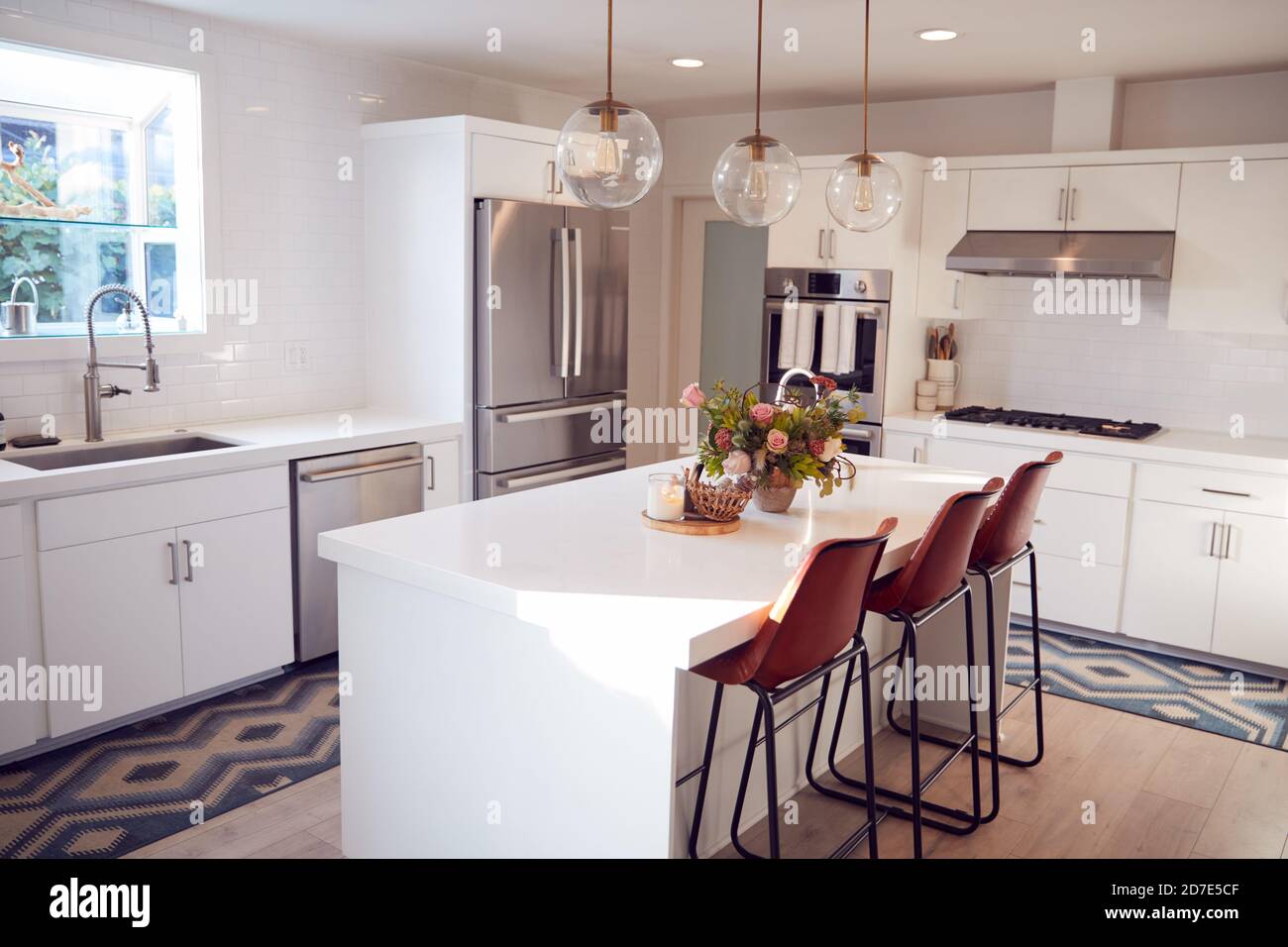 Interior View Of Beautiful Kitchen With Island Counter In New Family ...