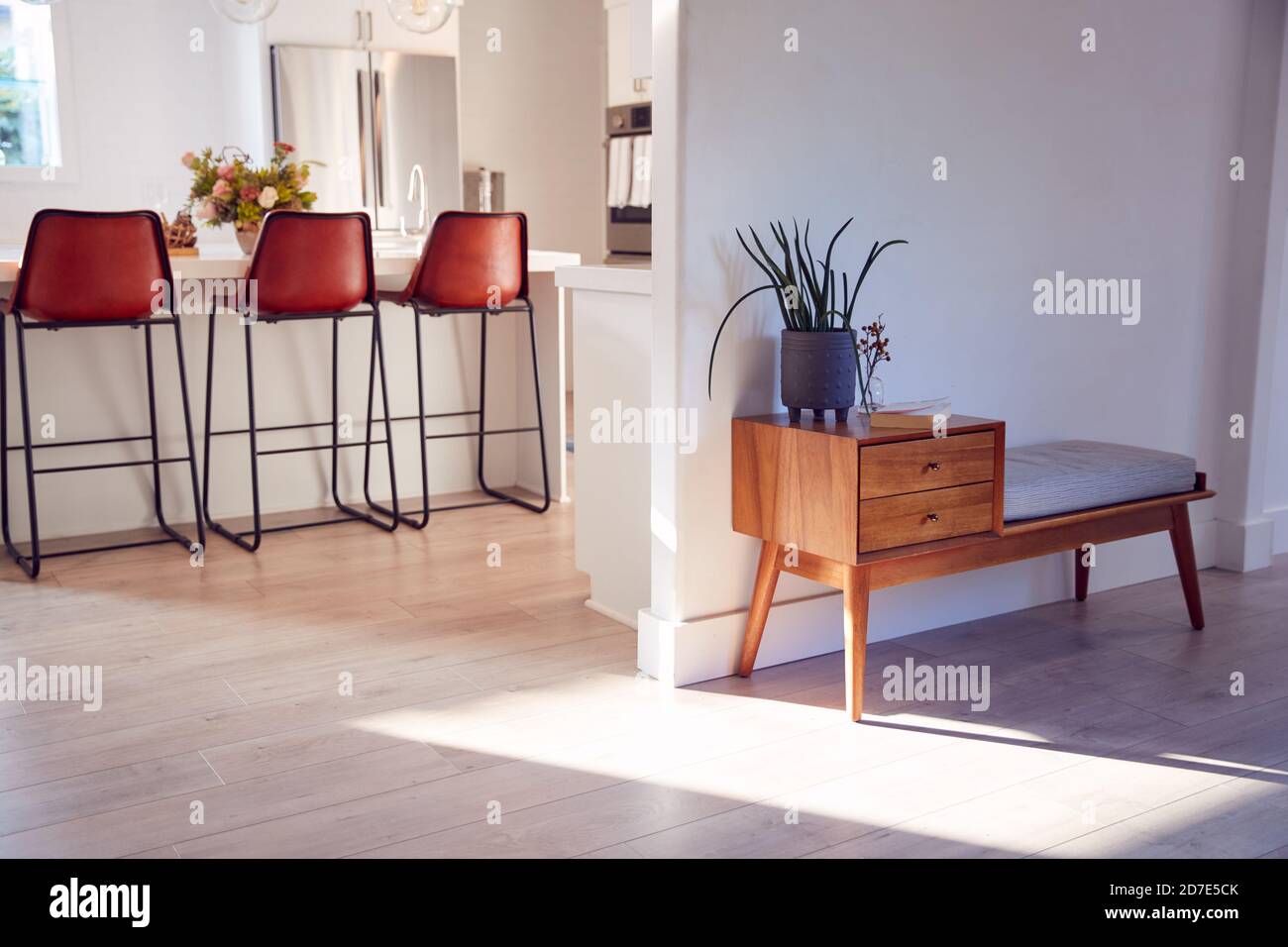 Designer Seat With Storage In Beautiful Contemporary Home Stock Photo ...