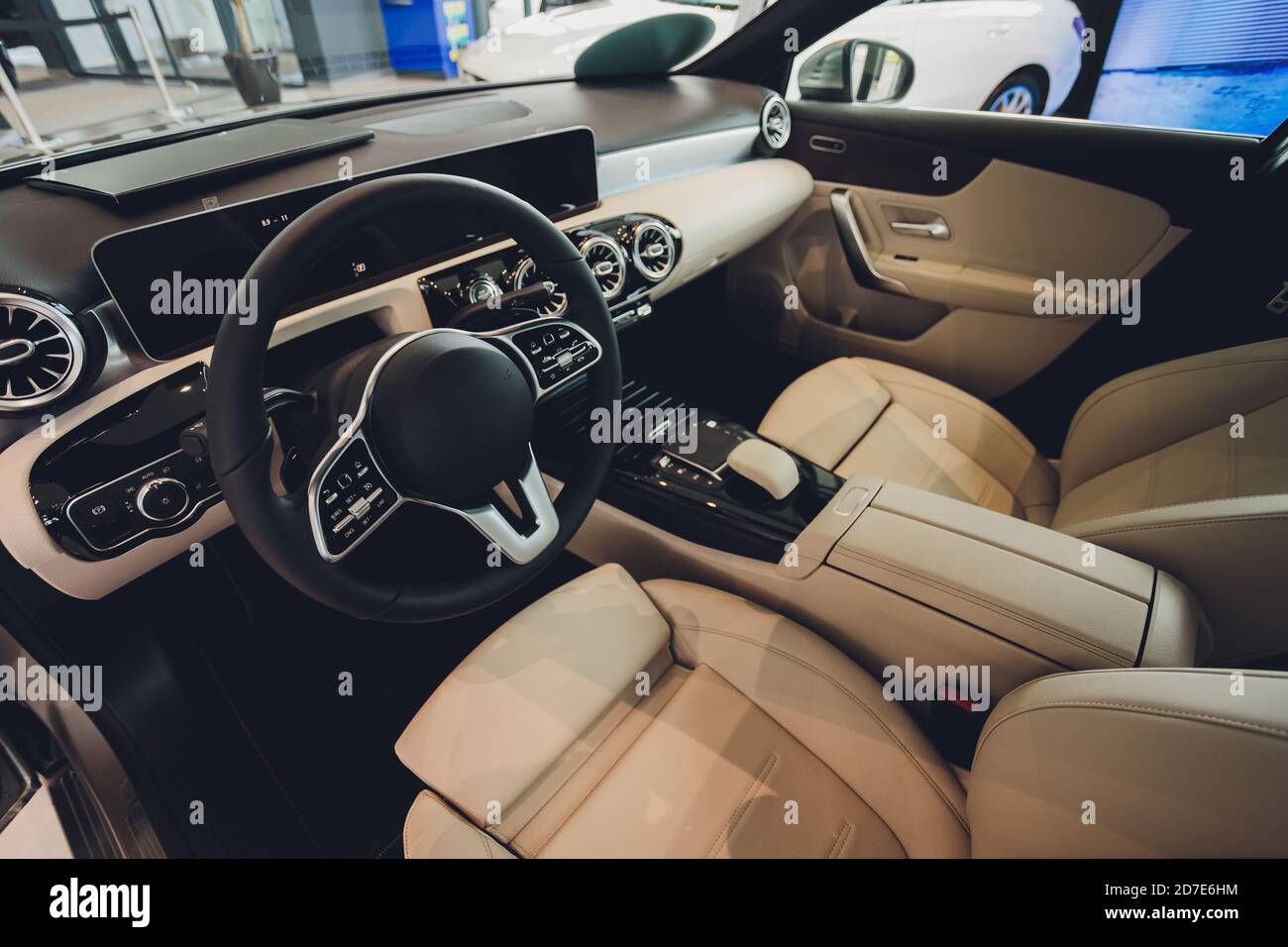 Interior view of car with leather salon Stock Photo - Alamy