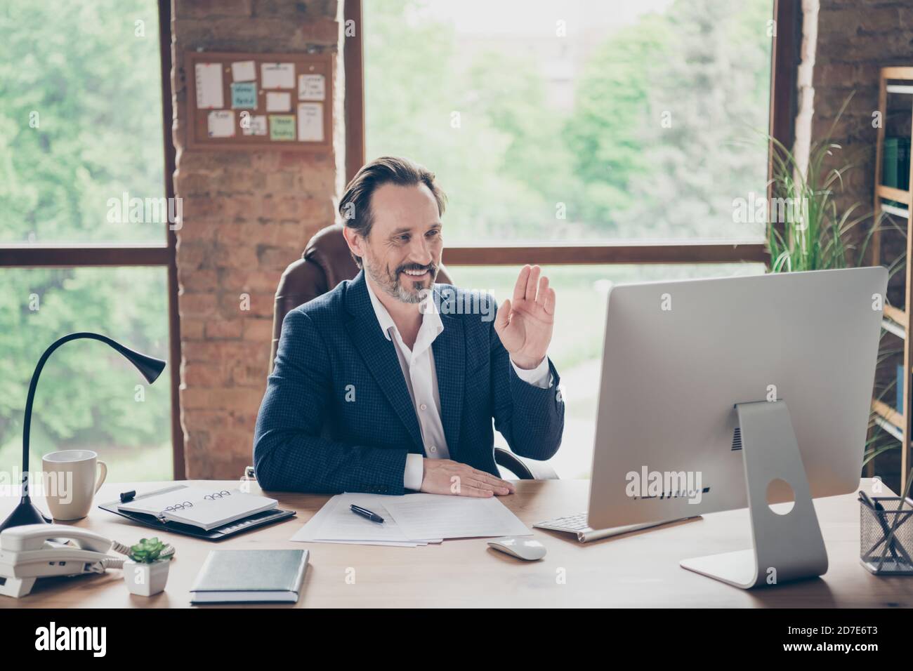 Portrait of his he nice handsome friendly cheerful man ceo boss chief ...