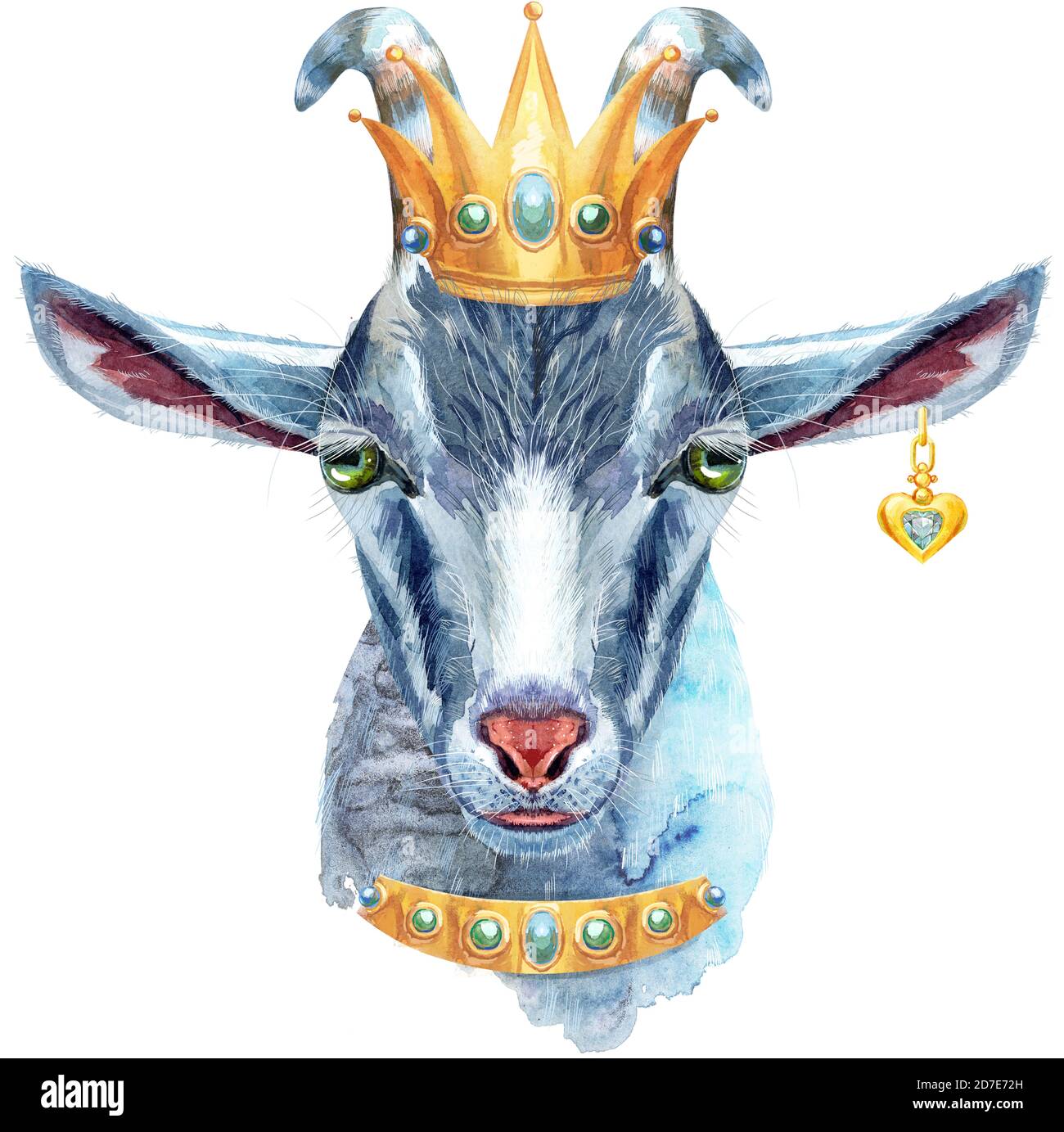 Goat horoscope character watercolor illustration with golden crown ...