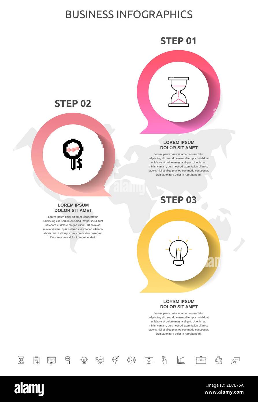 3 steps infographics with dialogs and charts. Vector circles template ...