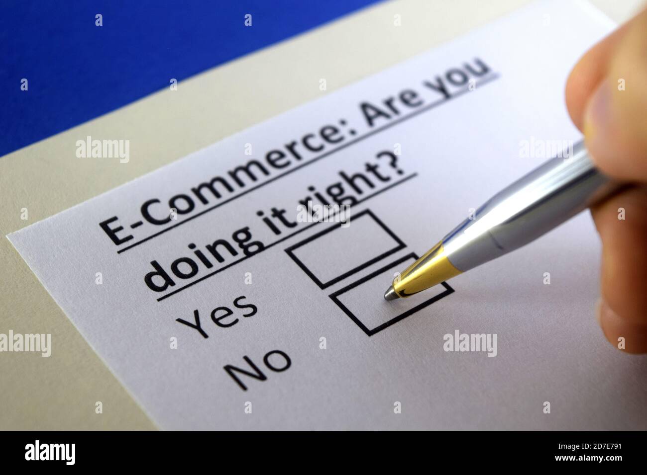 One person is answering question about e commerce Stock Photo - Alamy